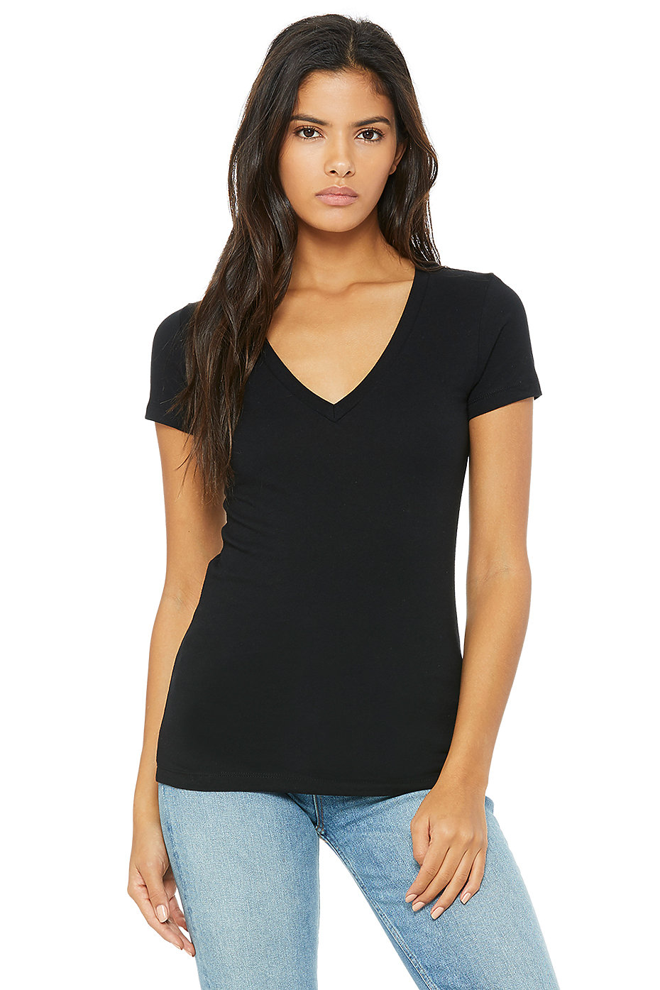 Womens Jersey Short Sleeve Deep V Neck Tee Bella Canvas