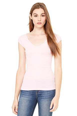 Women's Sheer Mini Rib Cap Sleeve Deep V-Neck Tee | Bella-Canvas